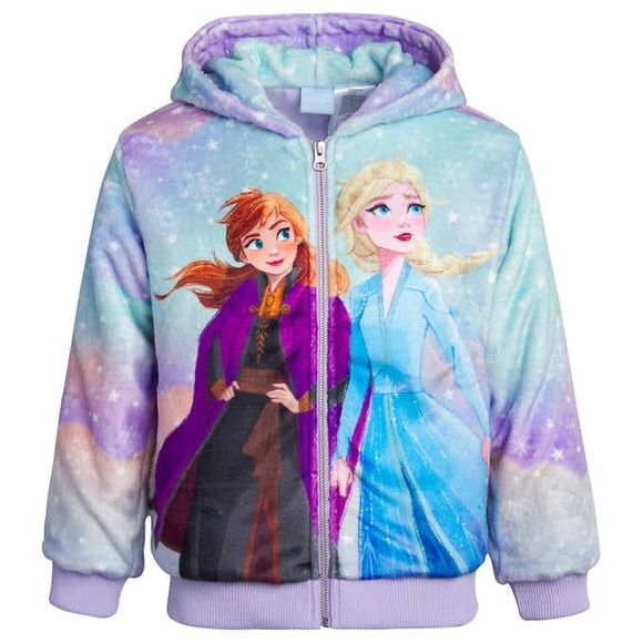 Disney | Jackets & Coats | Disney Kids Frozen Elsa Anna Plush Hooded ...